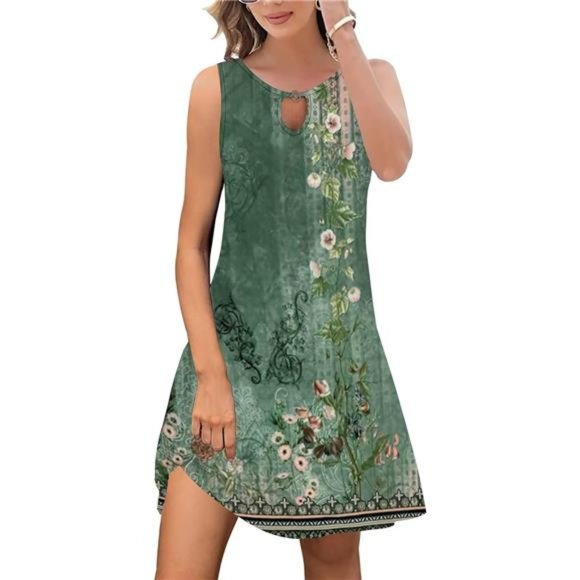 Other | Trendy Boho Floral Print Cover Up Crew Neck Sleeveless ...